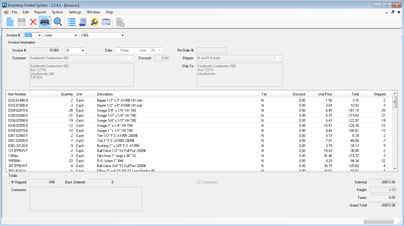 Dynasoft Communications Inc. / Inventory Control